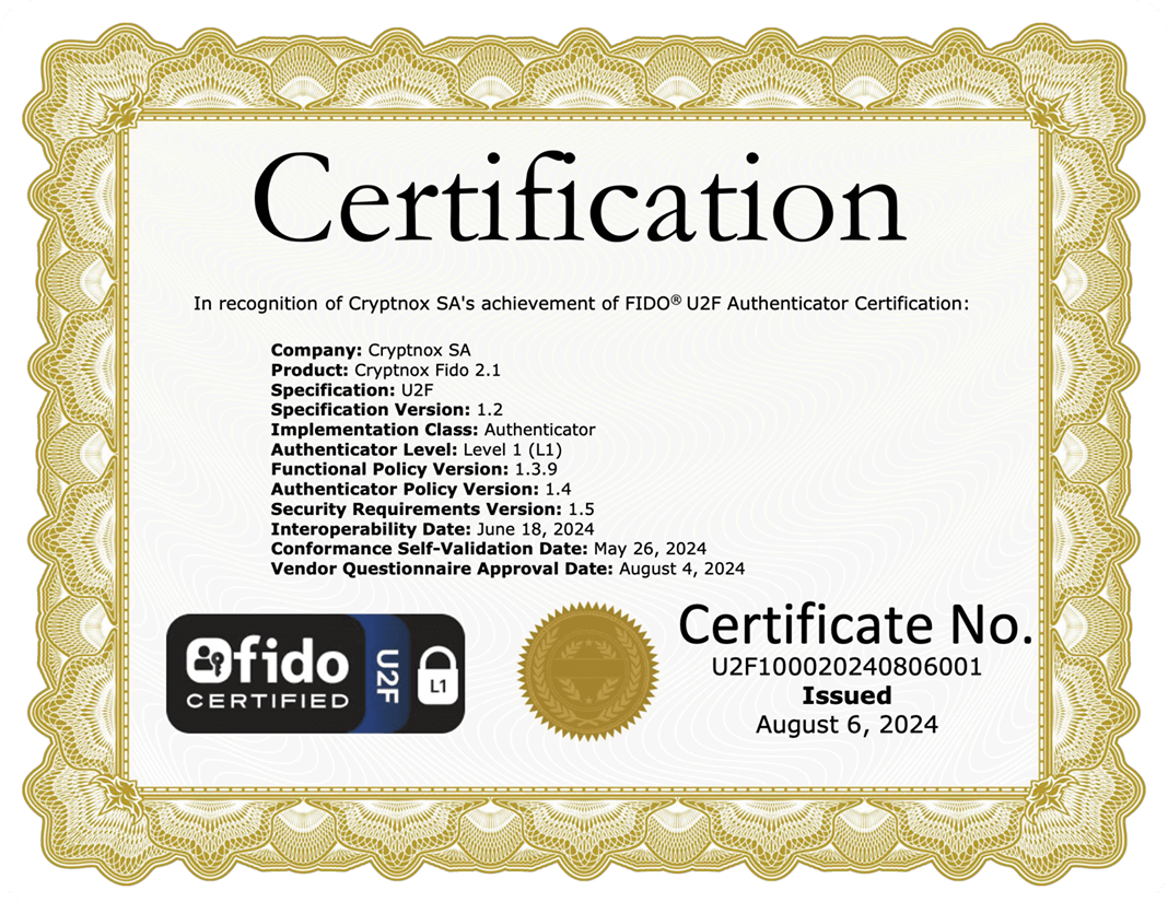 Cryptnox FIDO2 Card Technical Specifications | NFC, USB 2FA
